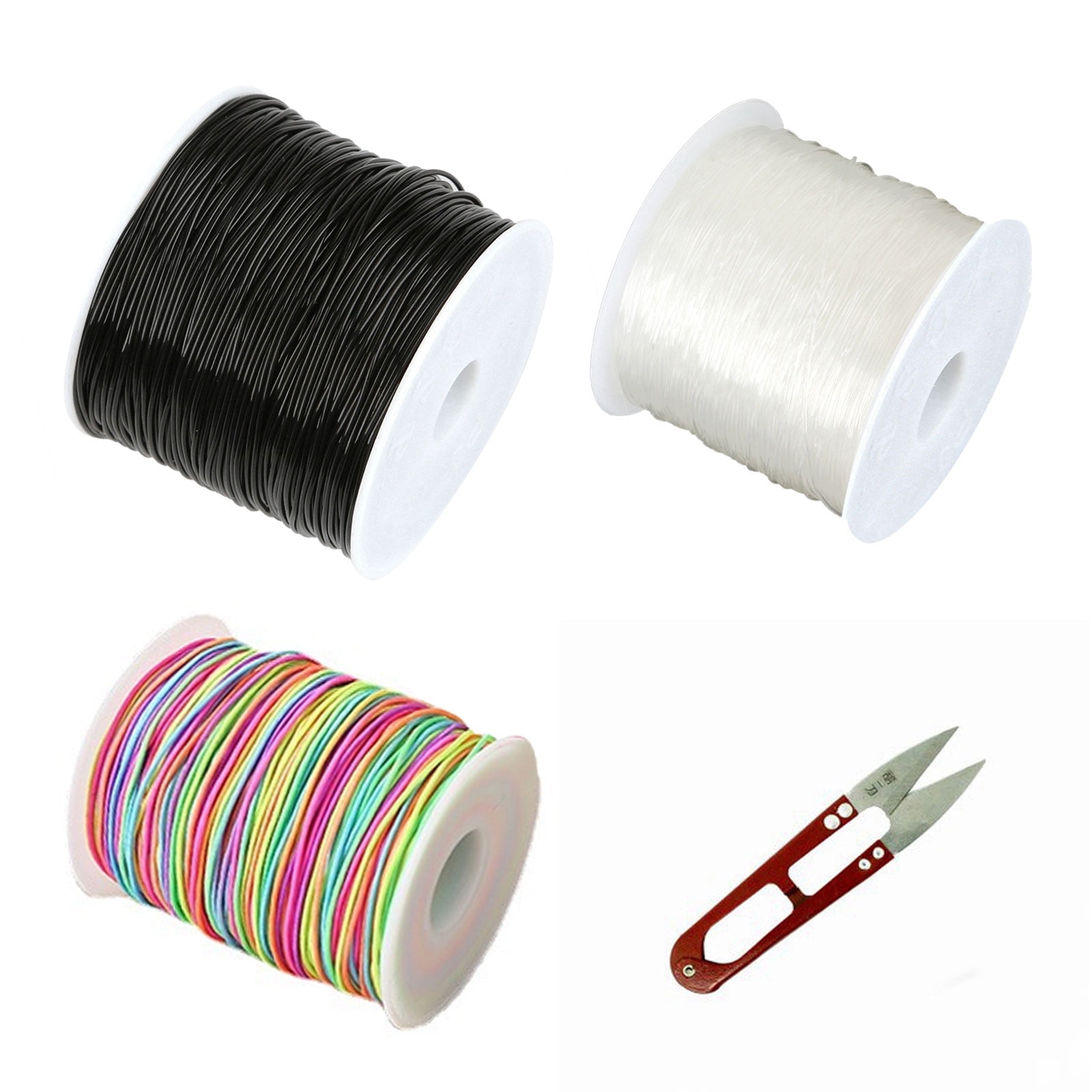 Wowstyle Elastic Bead Cord, 3 Rolls 1mm Rainbow, 0.8mm Black and Clear ...