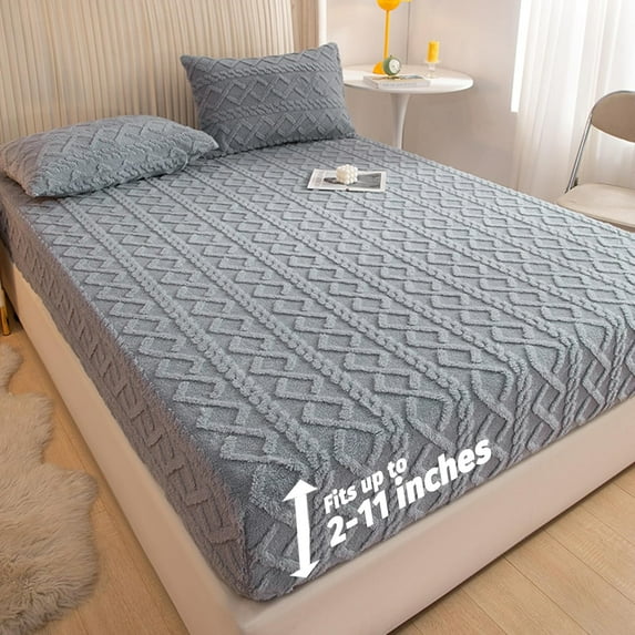 Elastic Bed Sheets with Deep Pocket, Flannel Velvet Winter Bedspread ...