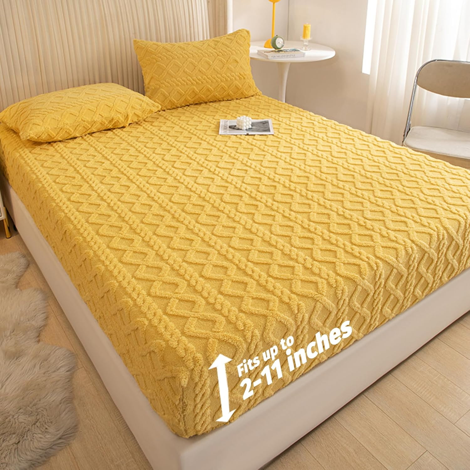 Elastic Bed Sheets with Deep Pocket, Flannel Velvet Winter Bedspread ...