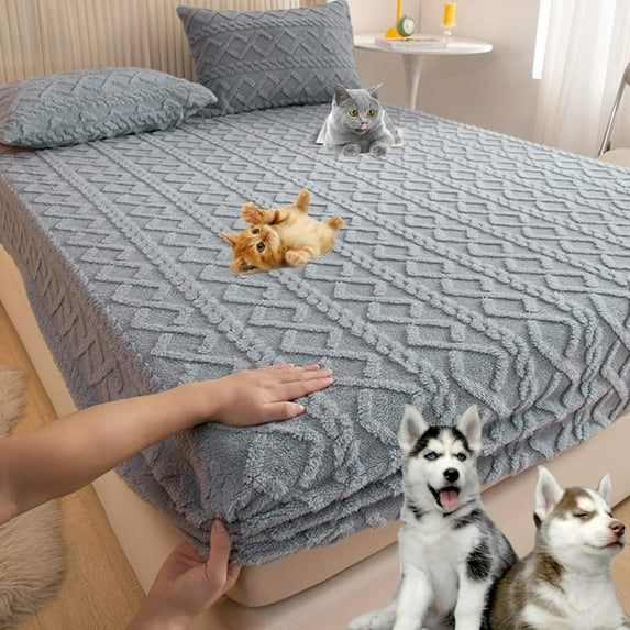 Elastic Bed Sheets, Fuzzy Warm Flannel Fitted Sheet with Deep Pocket ...