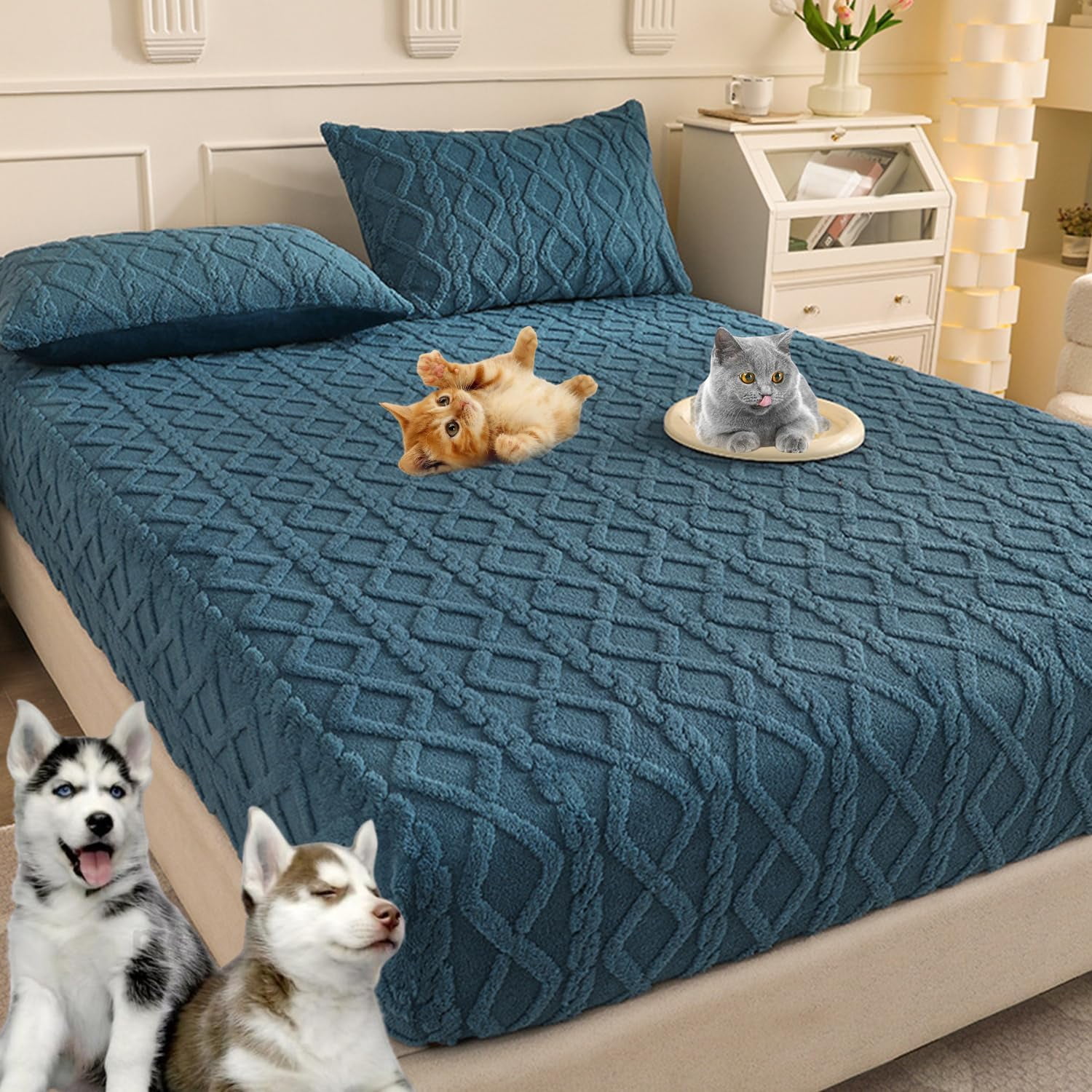 Elastic Bed Sheets, Fuzzy Warm Flannel Fitted Sheet with Deep Pocket ...