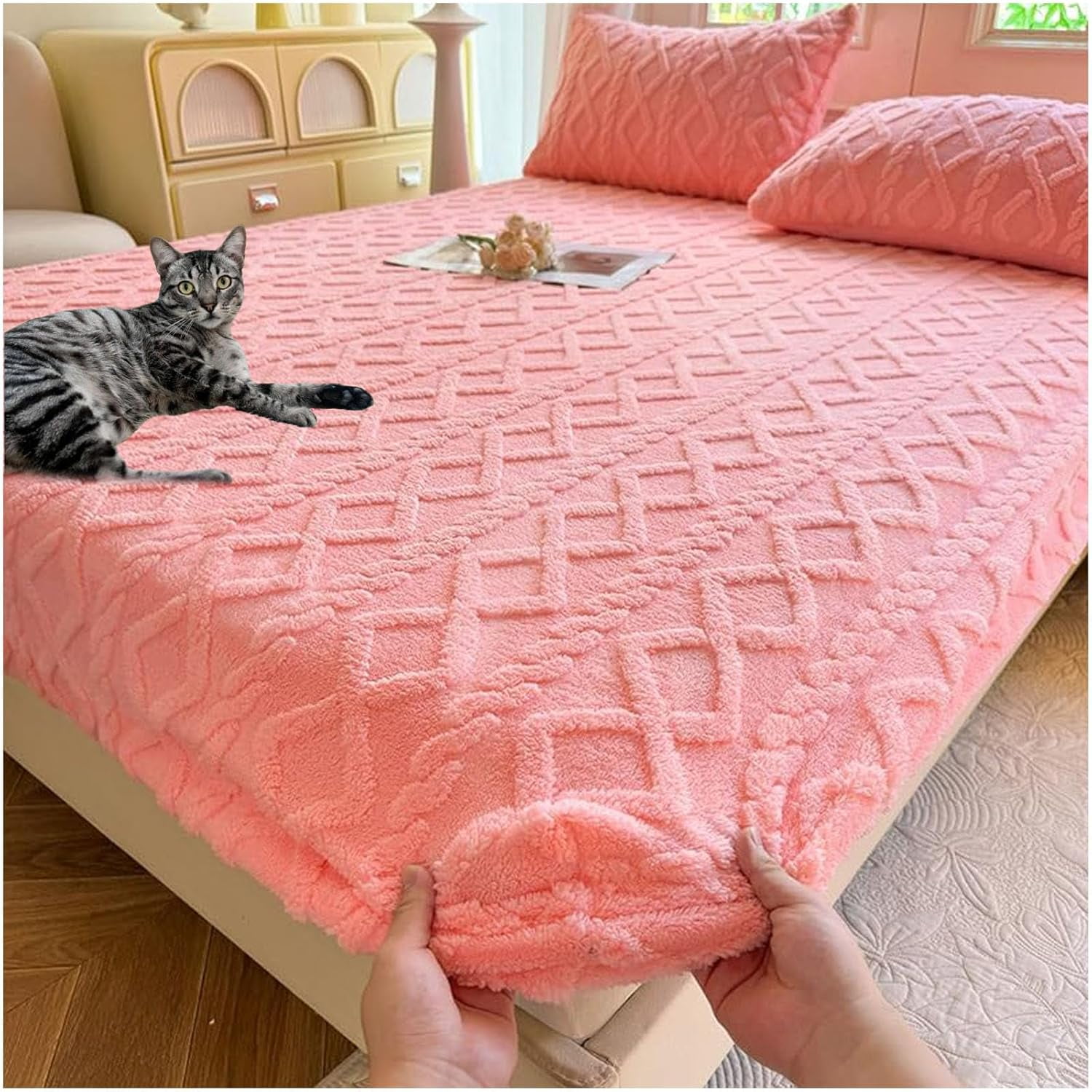Elastic Bed Sheets, Luxury Soft Fuzzy Fitted Sheet Set with Pillowcase ...