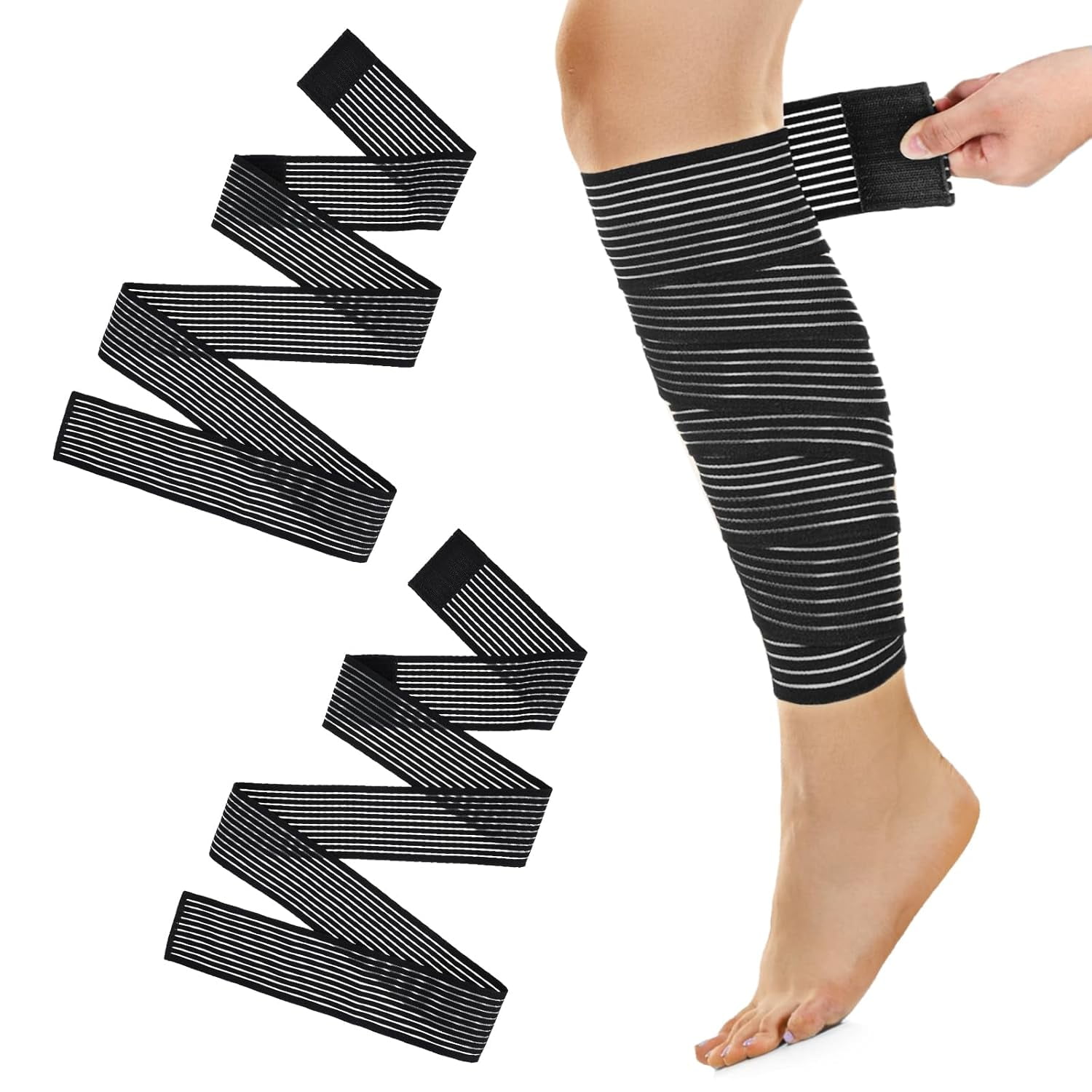 Elastic Calf Compression Bandge Sleeve for Men Women, 2 Pcs Black Lower ...