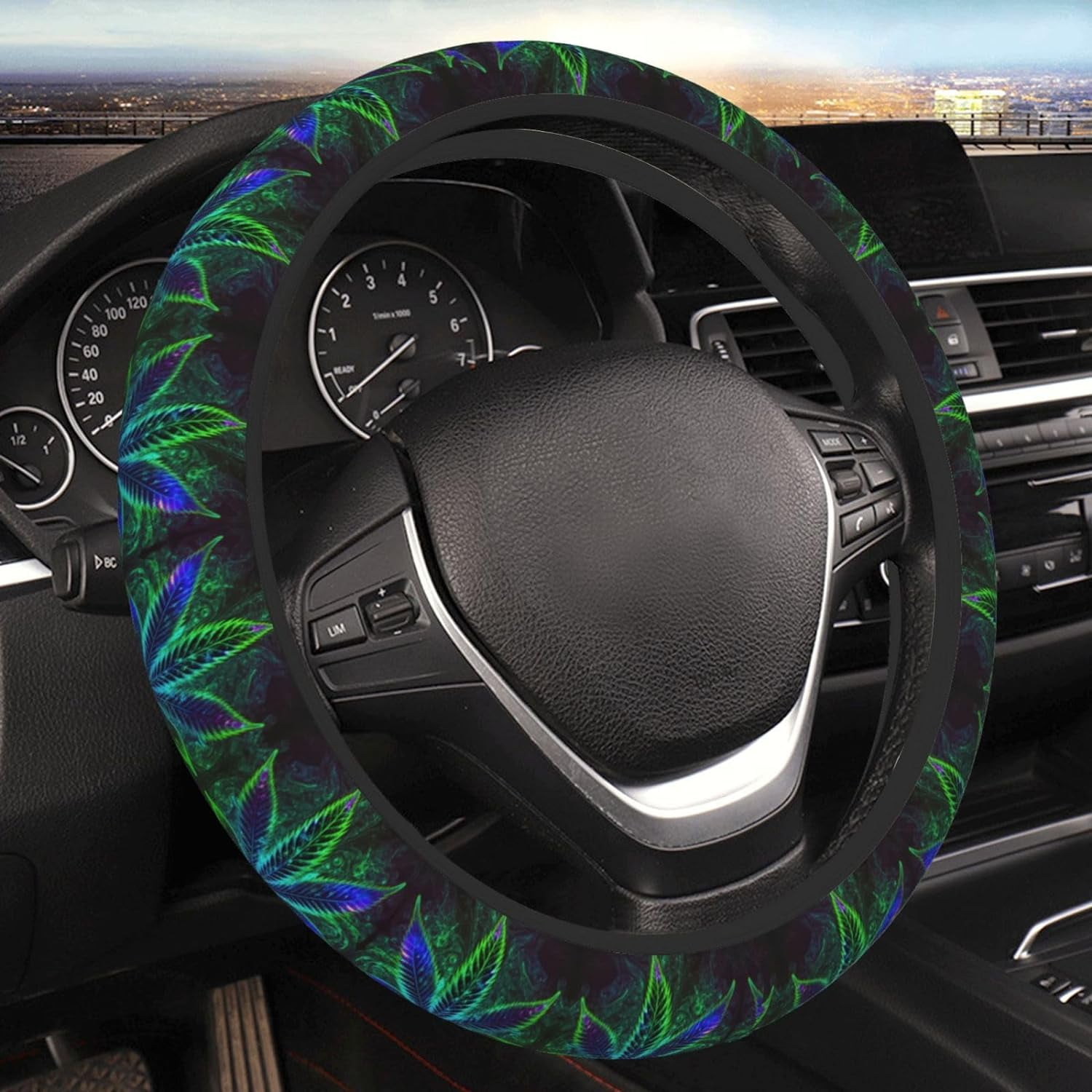 Elastic Car Steering Wheel Cover,Psychedelic Cannabis Leaf Weed Plant ...