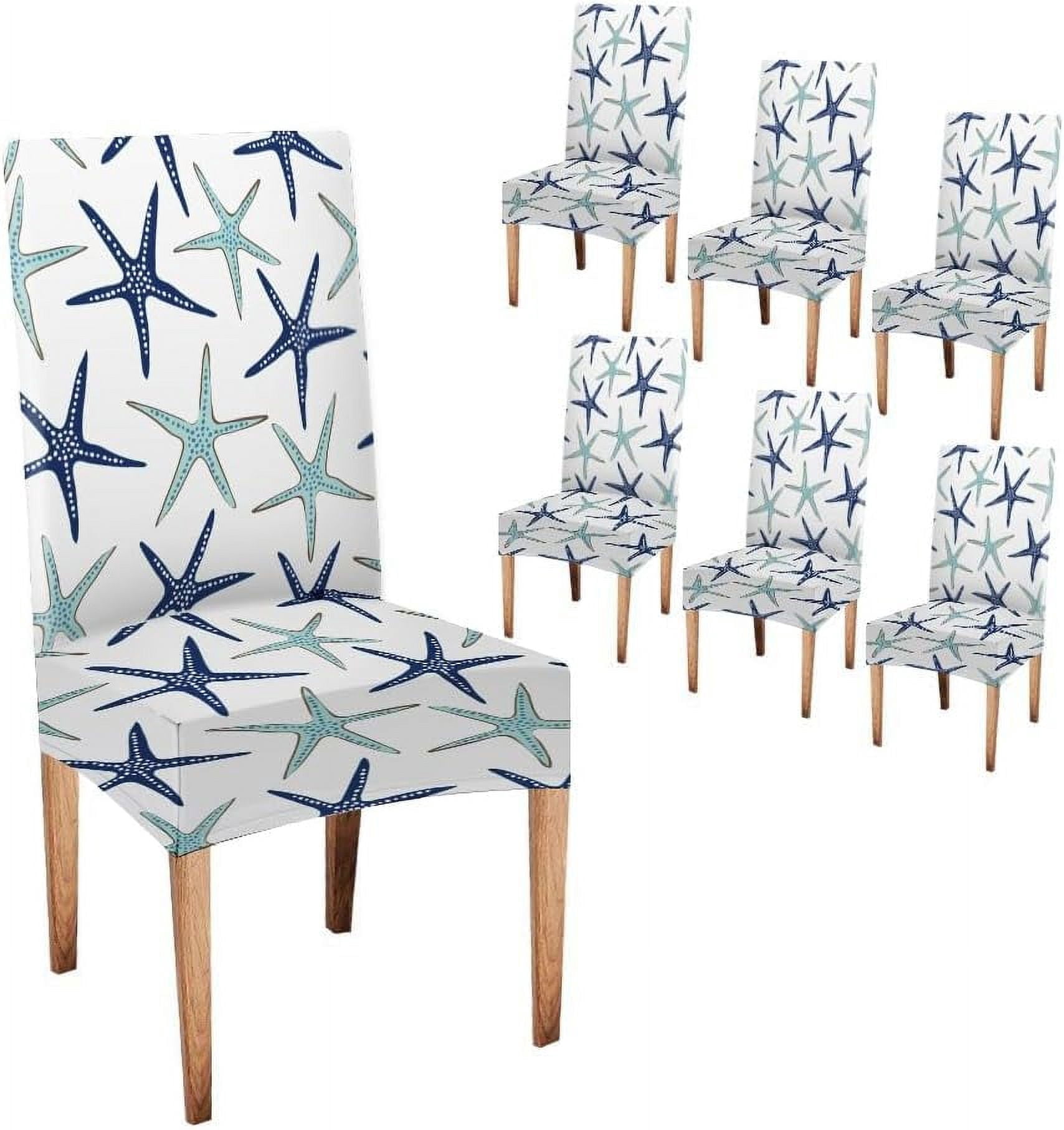 Elastic Chair Cover Set of 6 Coastal Nautical Navy Blue and White ...