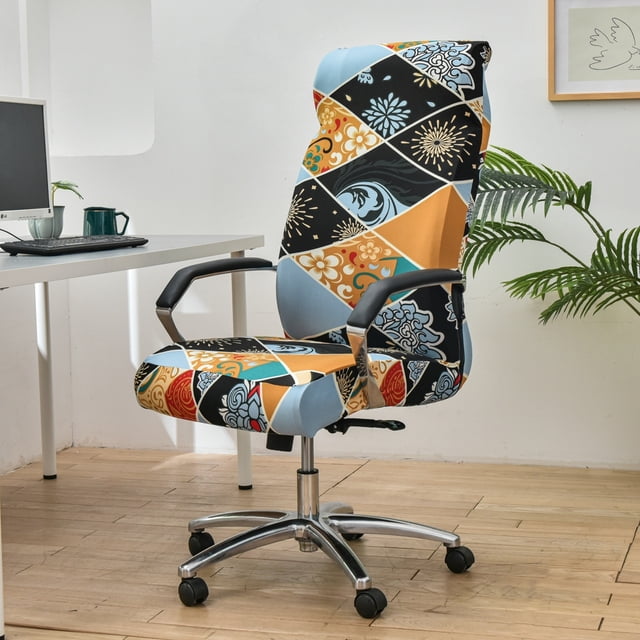 Elastic Computer Office Chair Cover Floral Printed Anti-dirty Rotating ...