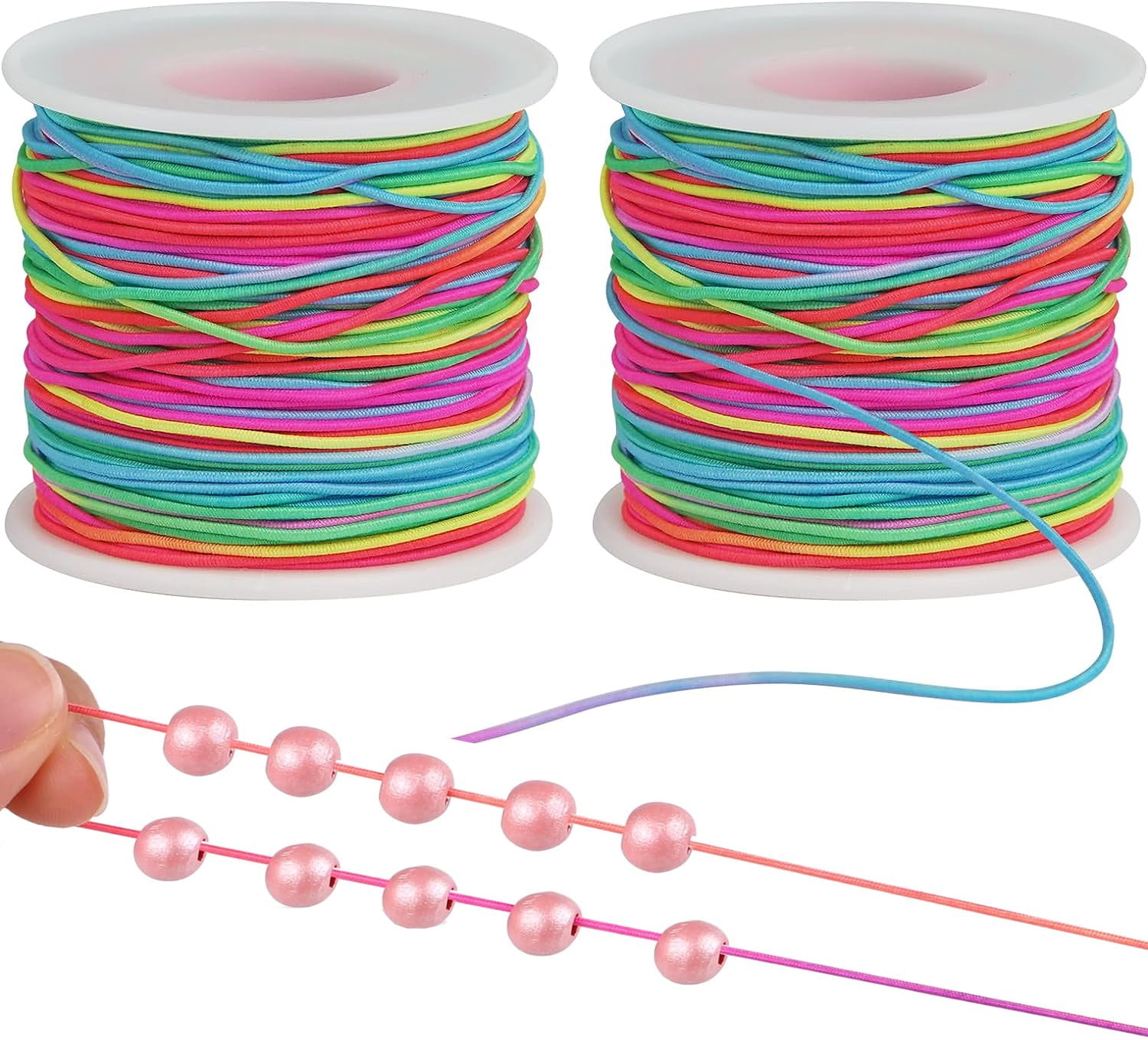 Elastic Cord,Bexikou 2 Rolls 1mm x 100m Beading String Cords Thread ...