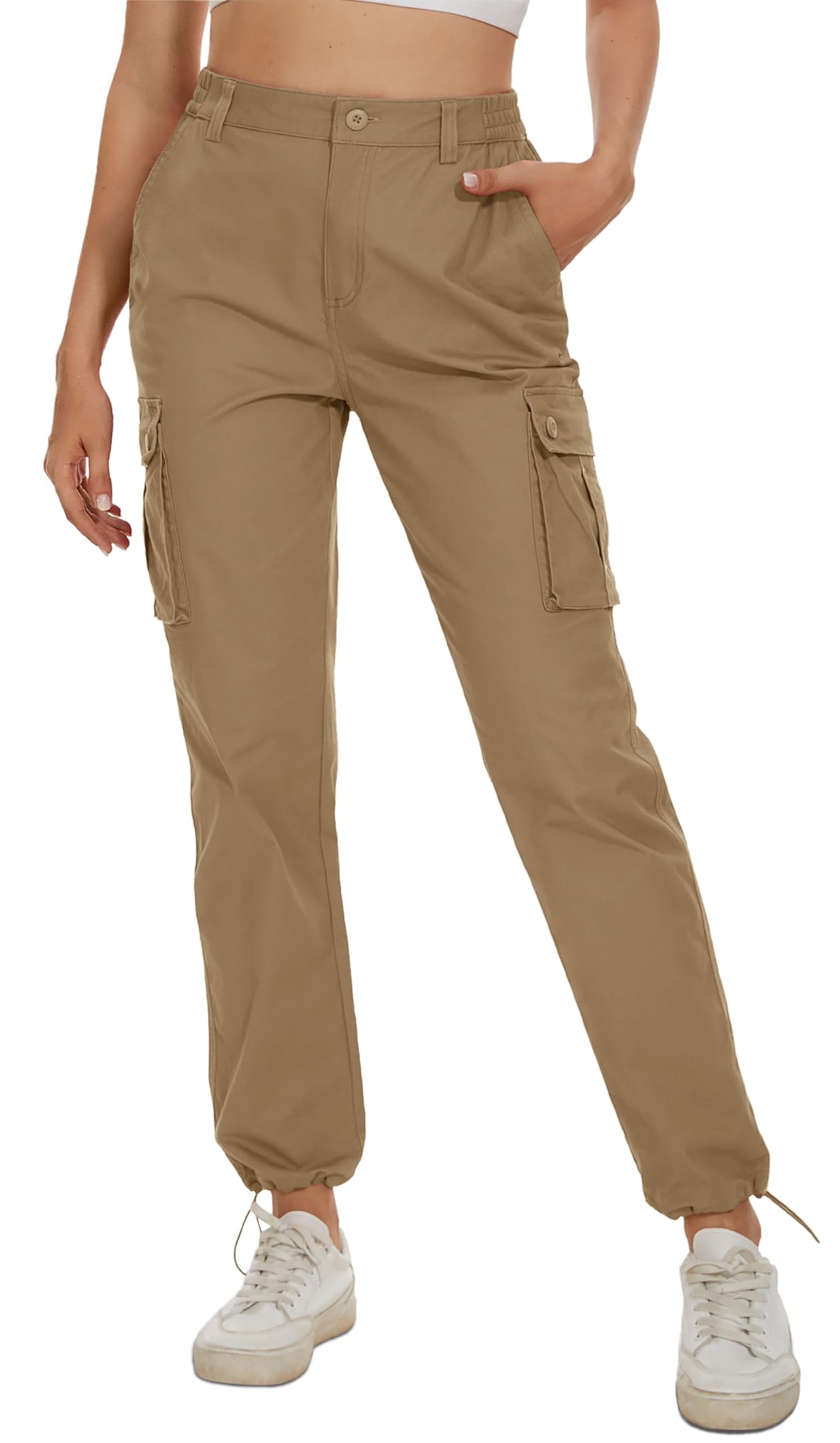 Tacvasen Womens Cargo Pants Elastic Cuffed Trouser Legs 6 Pockets Retro Style Cascual Elastic