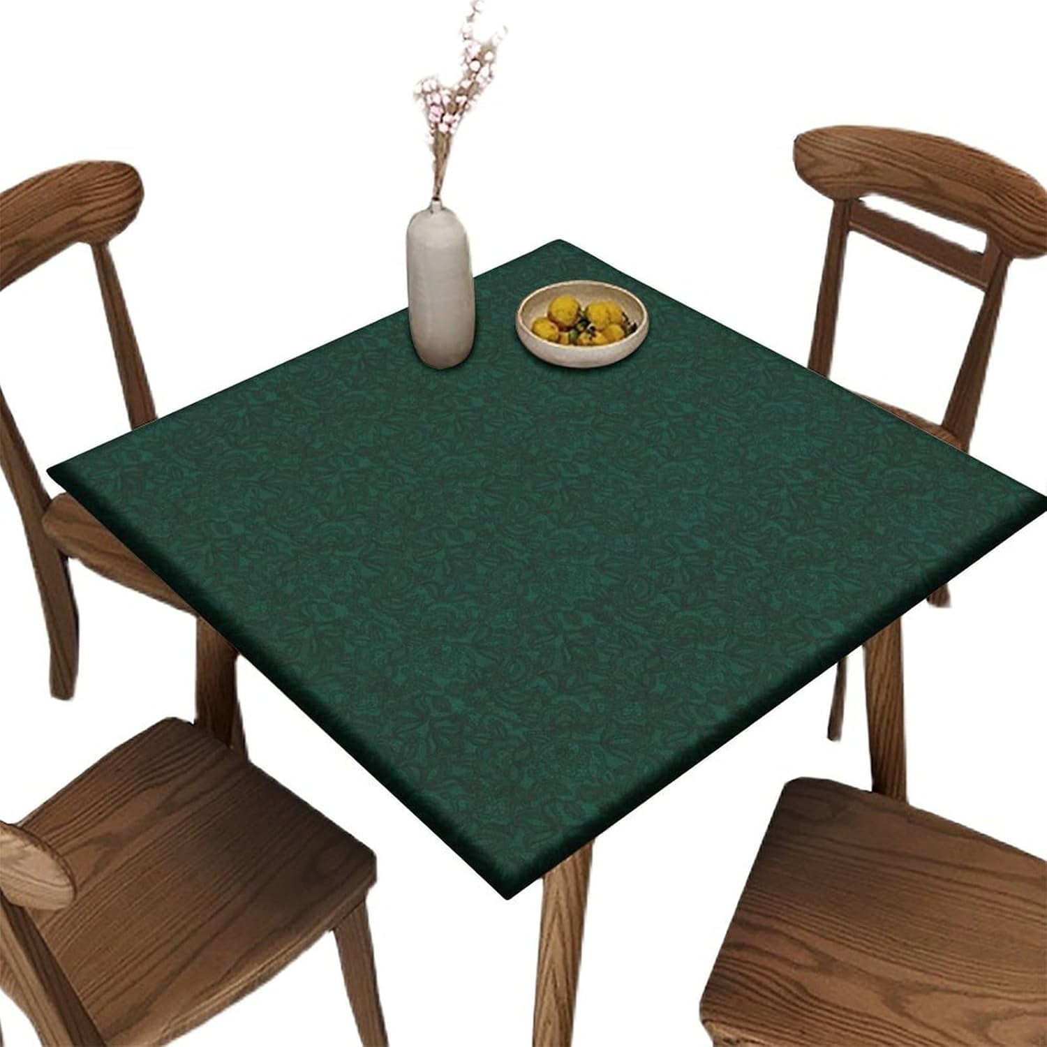 Elastic Edge Fitted Card Table Tablecloth Square, Dark Green Floral ...
