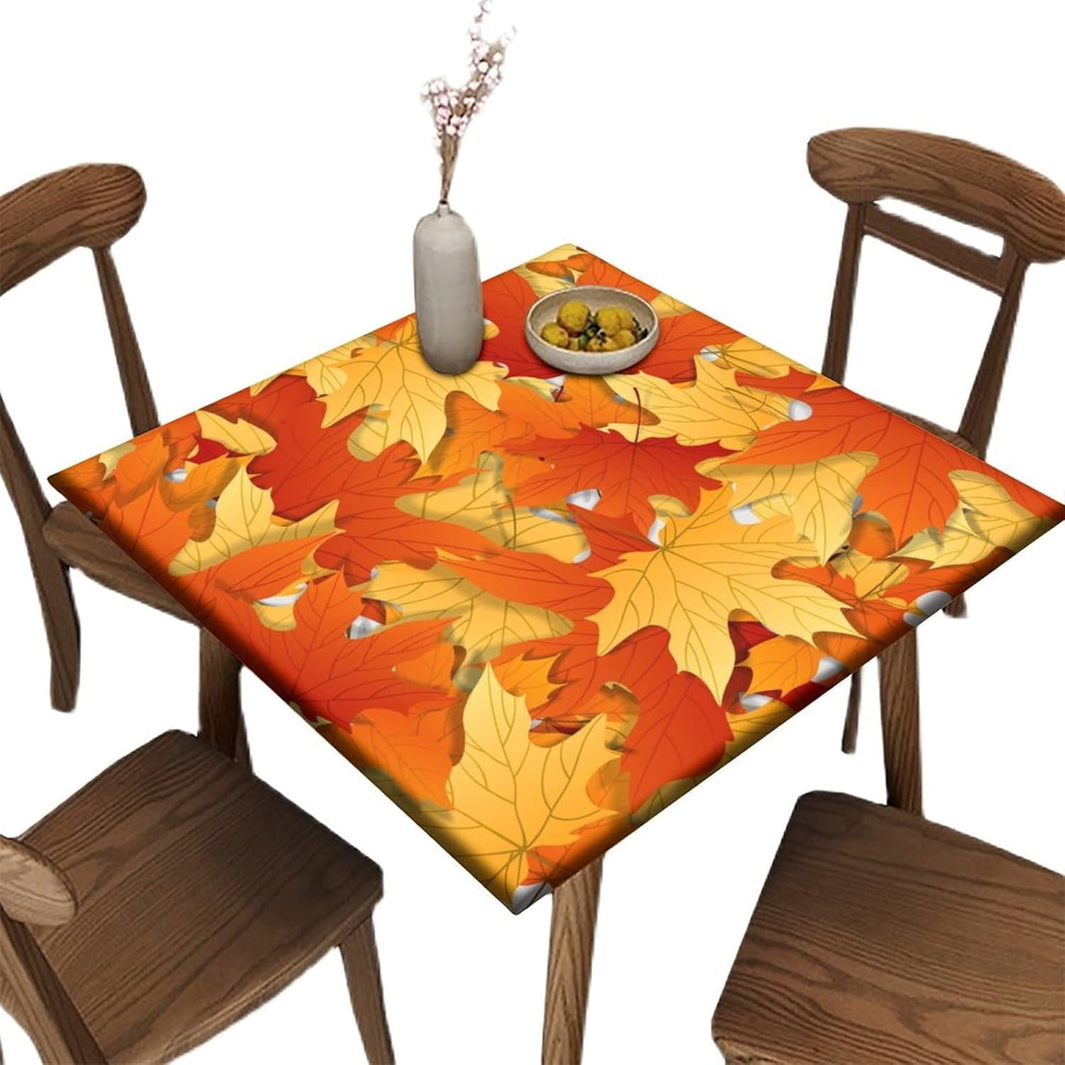 Elastic Edge Fitted Square Tablecloth, Fall Maple Leaves Polyester ...