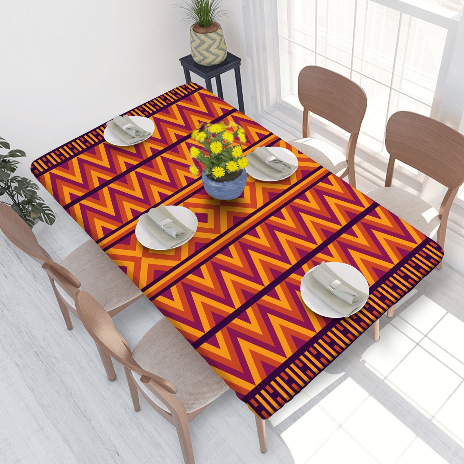 Elastic Edge Fitted Tablecloth African Ethnic Texture for Rectangle ...