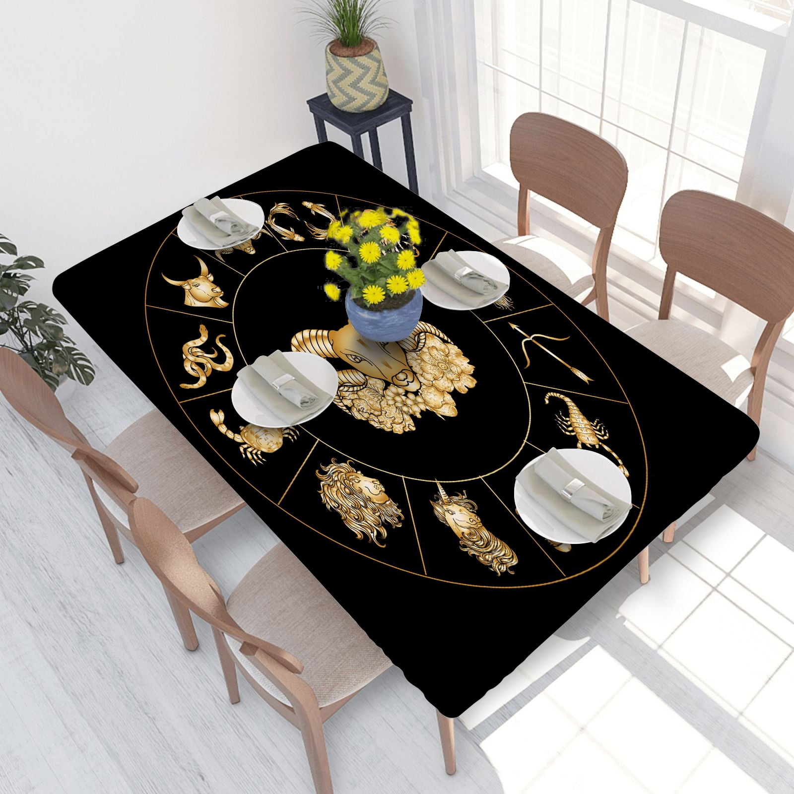 Elastic Edge Fitted Tablecloth Aries Astrology for Rectangle Table 4 FT ...