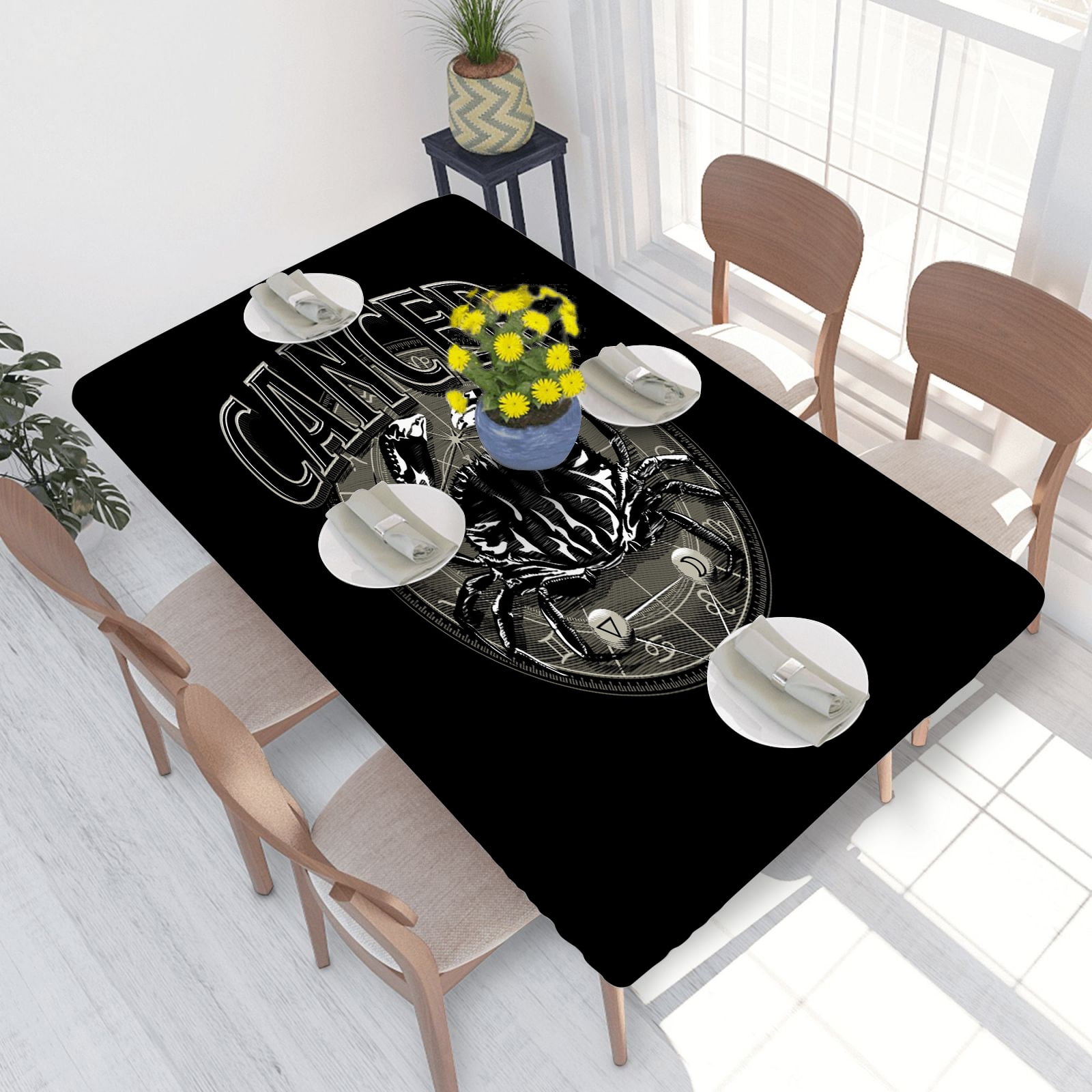 Elastic Edge Fitted Tablecloth Cancer Horoscope for Rectangle Table 4 ...