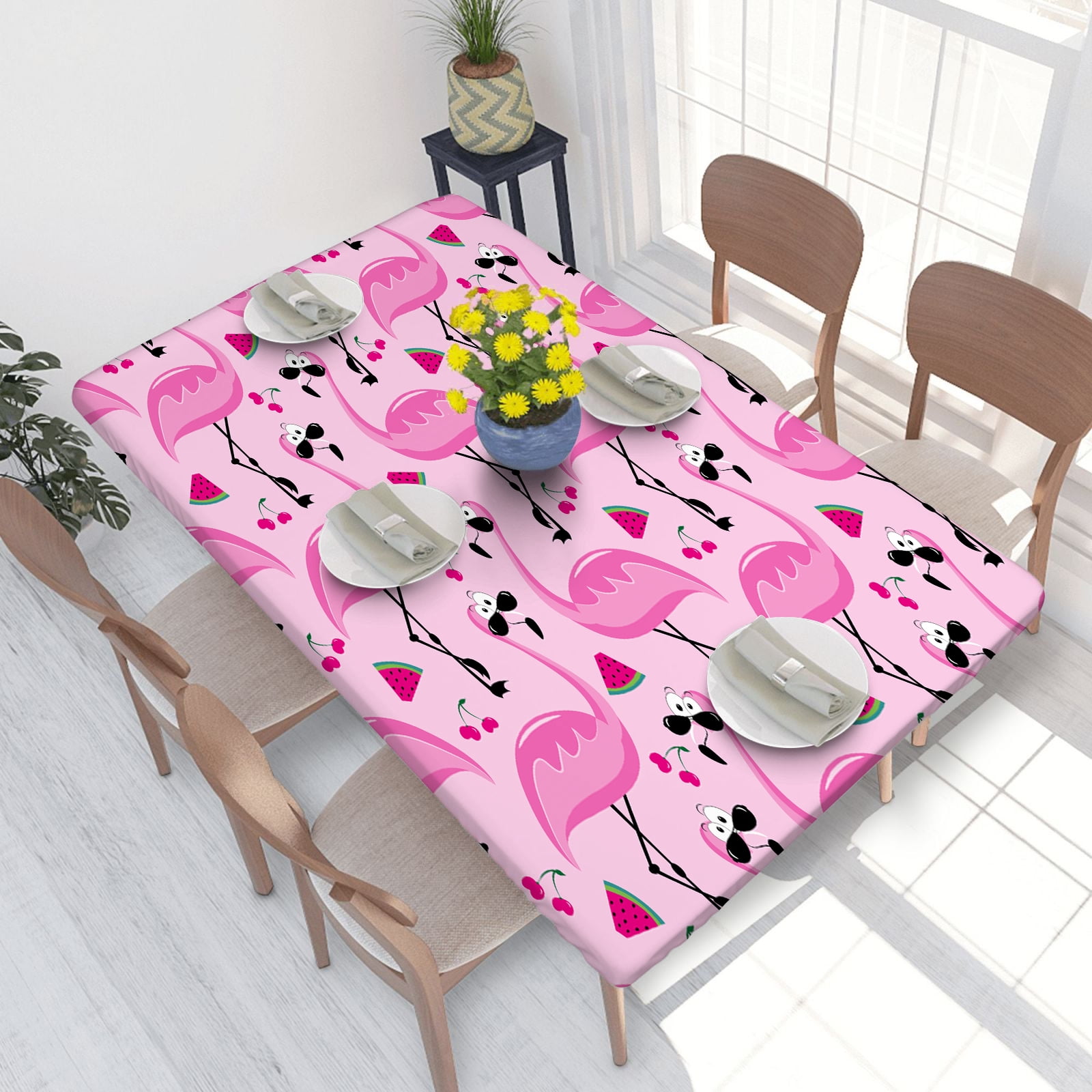 Elastic Edge Fitted Tablecloth Cool Flamingos On Pastel Pink Summer for ...