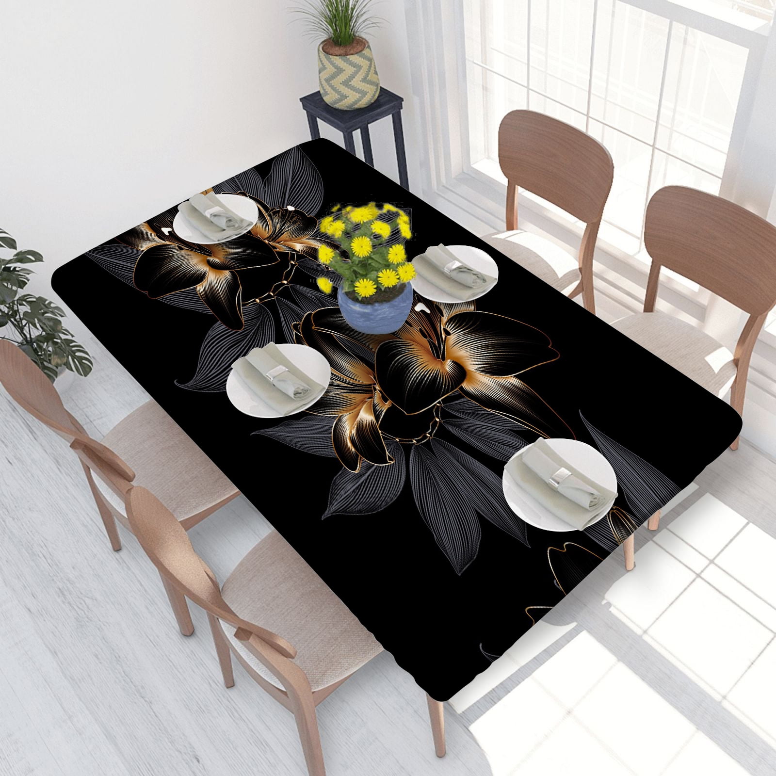 Elastic Edge Fitted Tablecloth Luxury Floral for Rectangle Table 4 FT ...