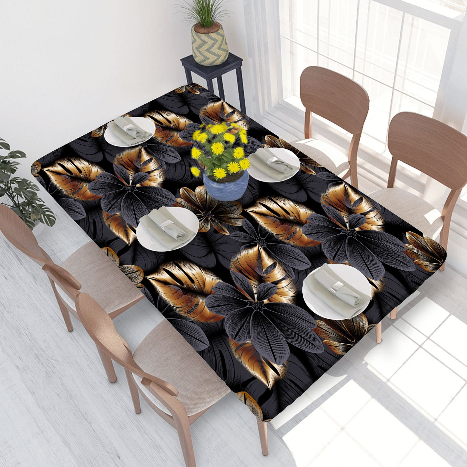 Elastic Edge Fitted Tablecloth Luxury Floral for Rectangle Table 4 FT ...