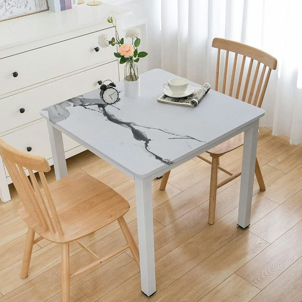 Elastic Edge Fitted Tablecloth Square, White Marble Home Decorative ...