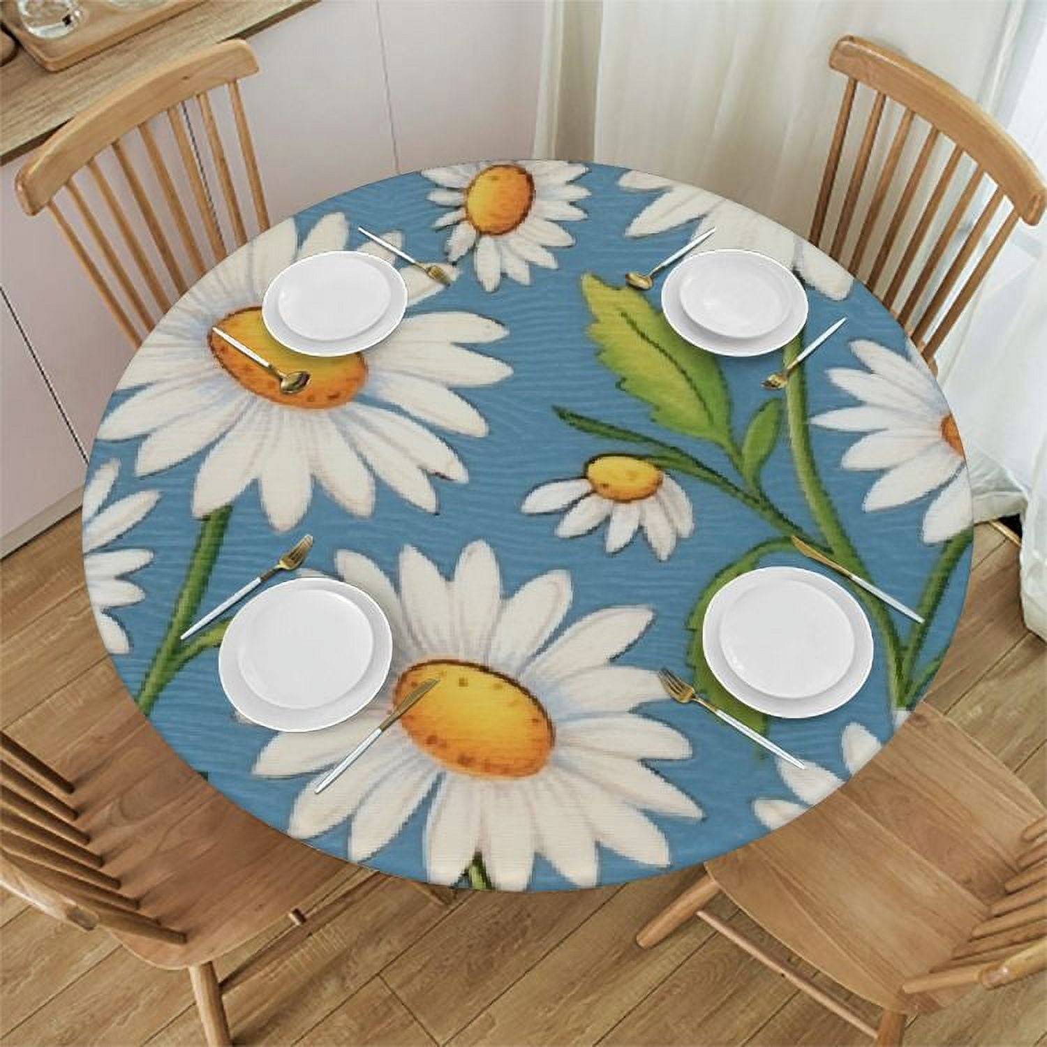 Elastic Edged Flannel Backed Vinyl Fitted Table Cover - Daisy Pattern ...