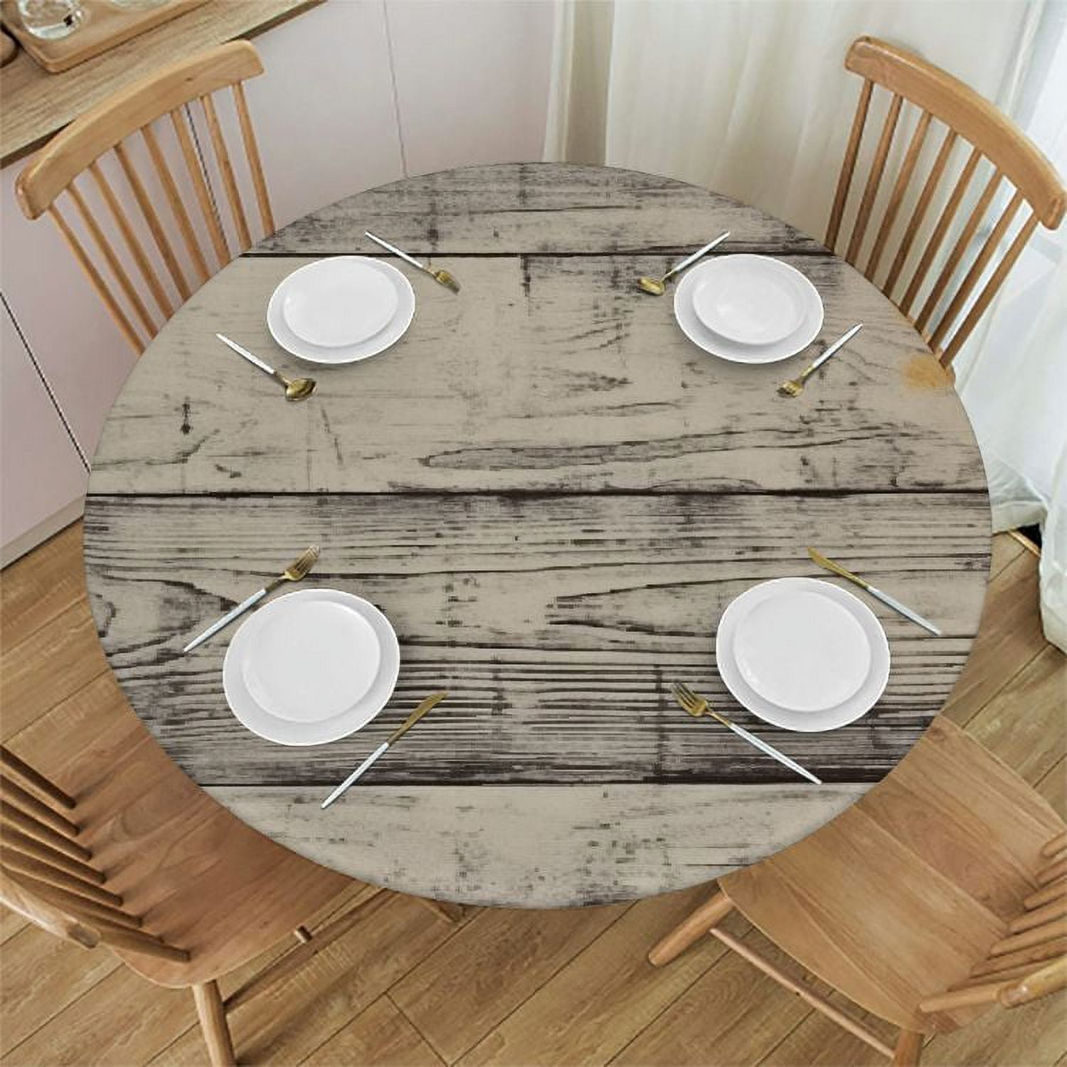 Elastic Edged Polyester Fitted Table Cover,Ombre Style Wooden Planks ...