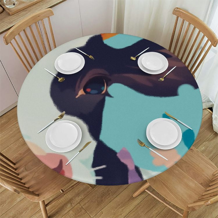Elastic Edged Round Tablecloth Cute Cow Print Table Cloth Cover for ...