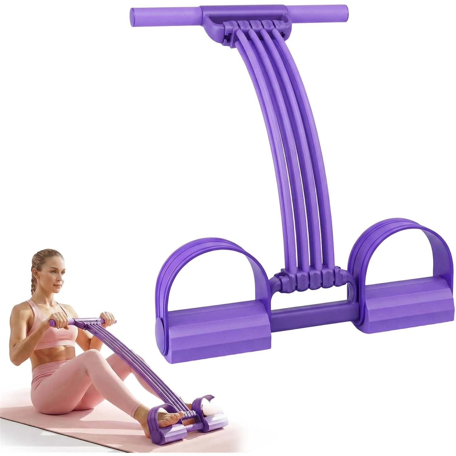 Elastic Fitness Tension Rope with Pedal & Handles, Portable Exercise ...