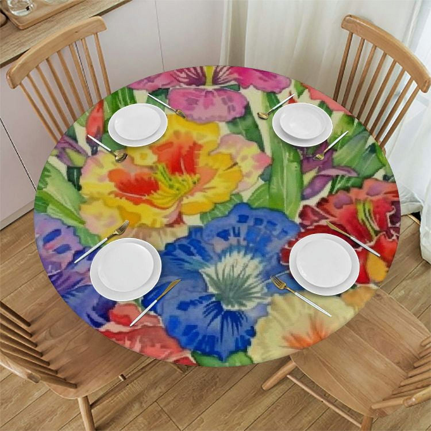 Elastic Fitted Round Table Covers Tablecloths, Summer Colorful Iris ...