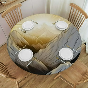 Round Waterproof Table Cover Elastic Tablecloth Vinyl Fitted Table ...