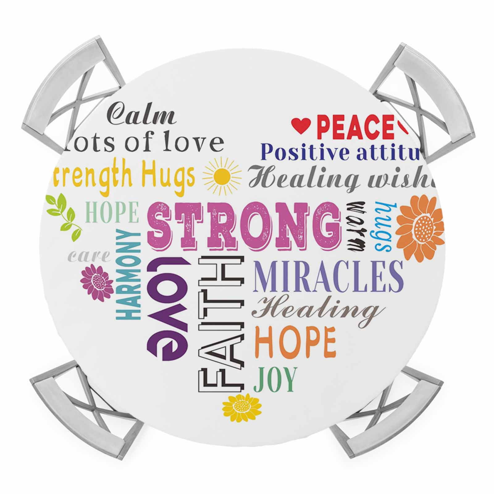 Elastic Fitted Round Tablecloth, Love Peace Waterproof Stretch Table ...