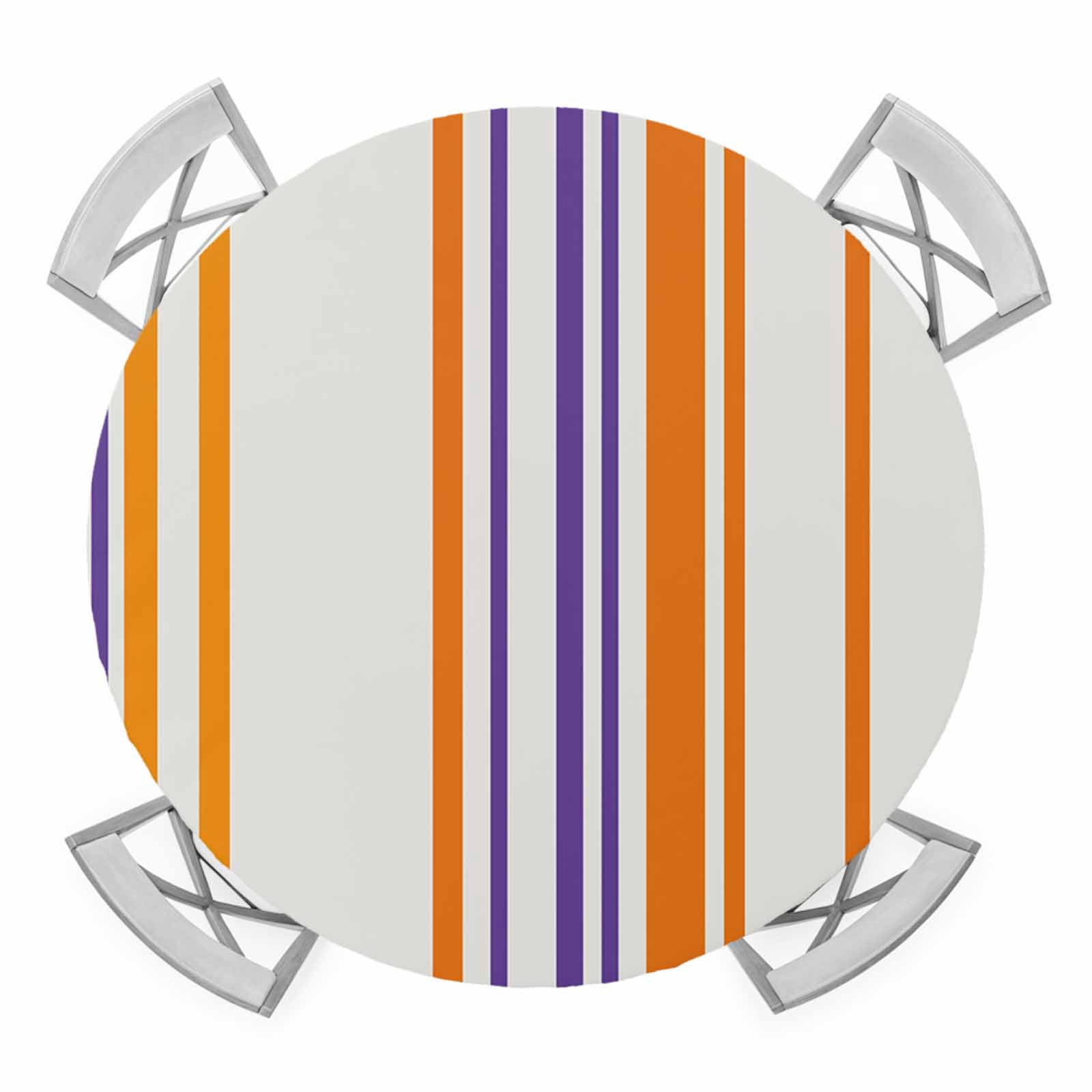 Elastic Fitted Round Tablecloth, Orange Striped Waterproof Stretch ...