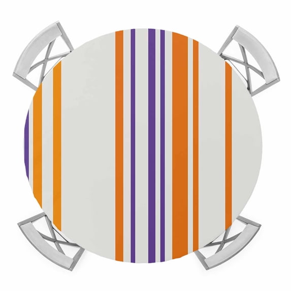 Elastic Fitted Round Tablecloth, Orange Striped Waterproof Stretch ...