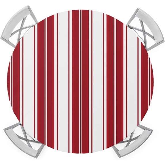 Elastic Fitted Round Tablecloth, Red Striped Waterproof Stretch Table ...