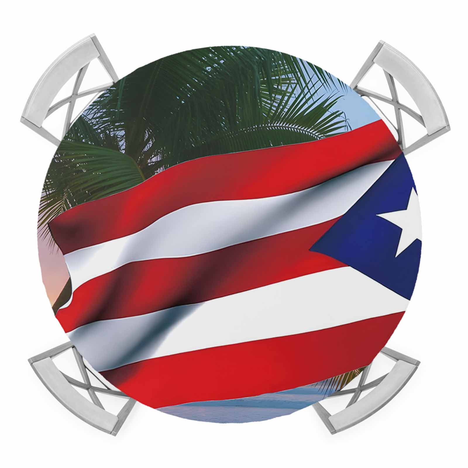 Elastic Fitted Round Tablecloth, USA Flag Waterproof Stretch Table ...
