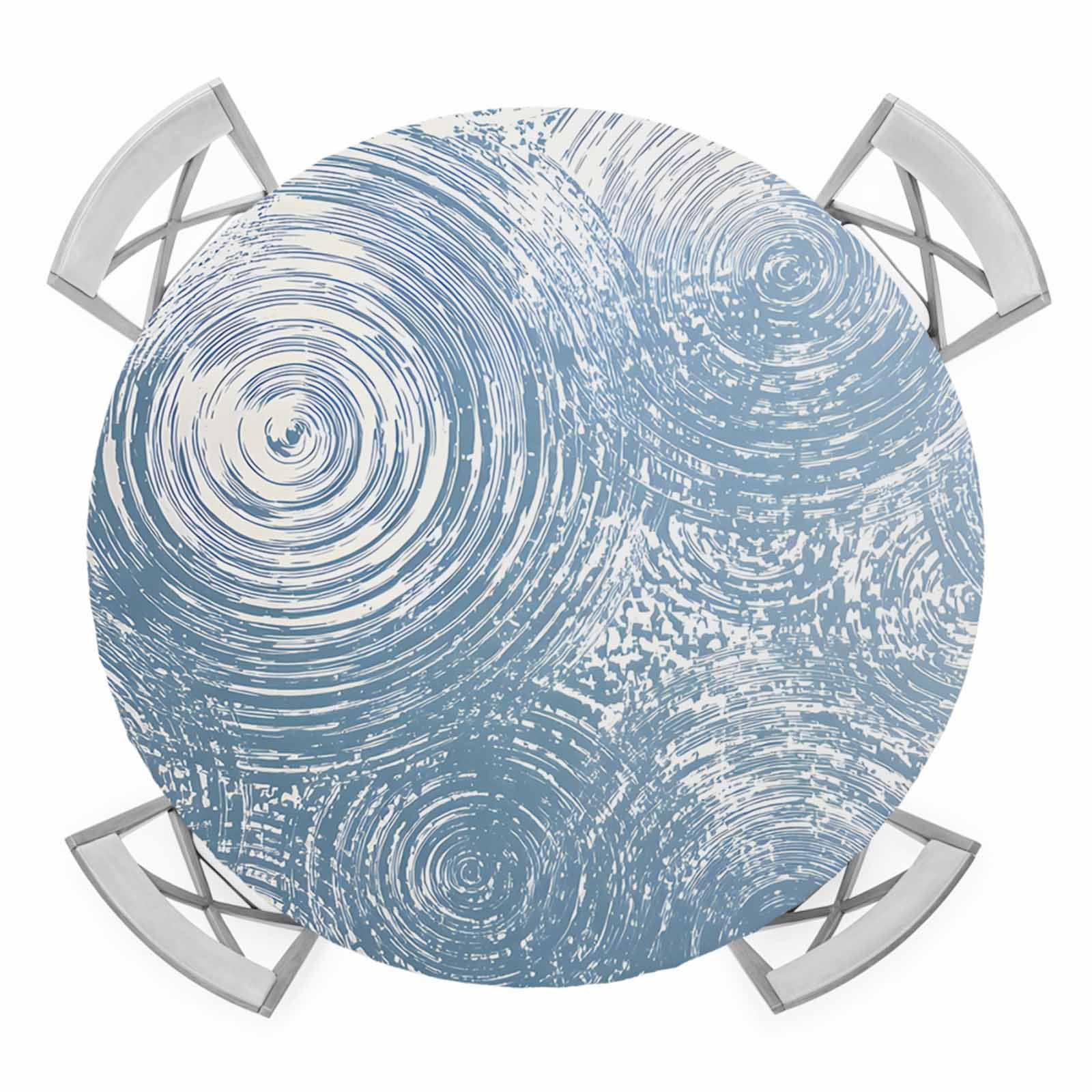 Elastic Fitted Round Tablecloth, Water Wave Blue Waterproof Stretch ...