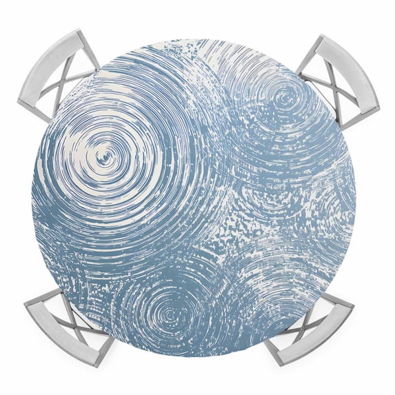 Elastic Fitted Round Tablecloth, Water Wave Blue Waterproof Stretch ...