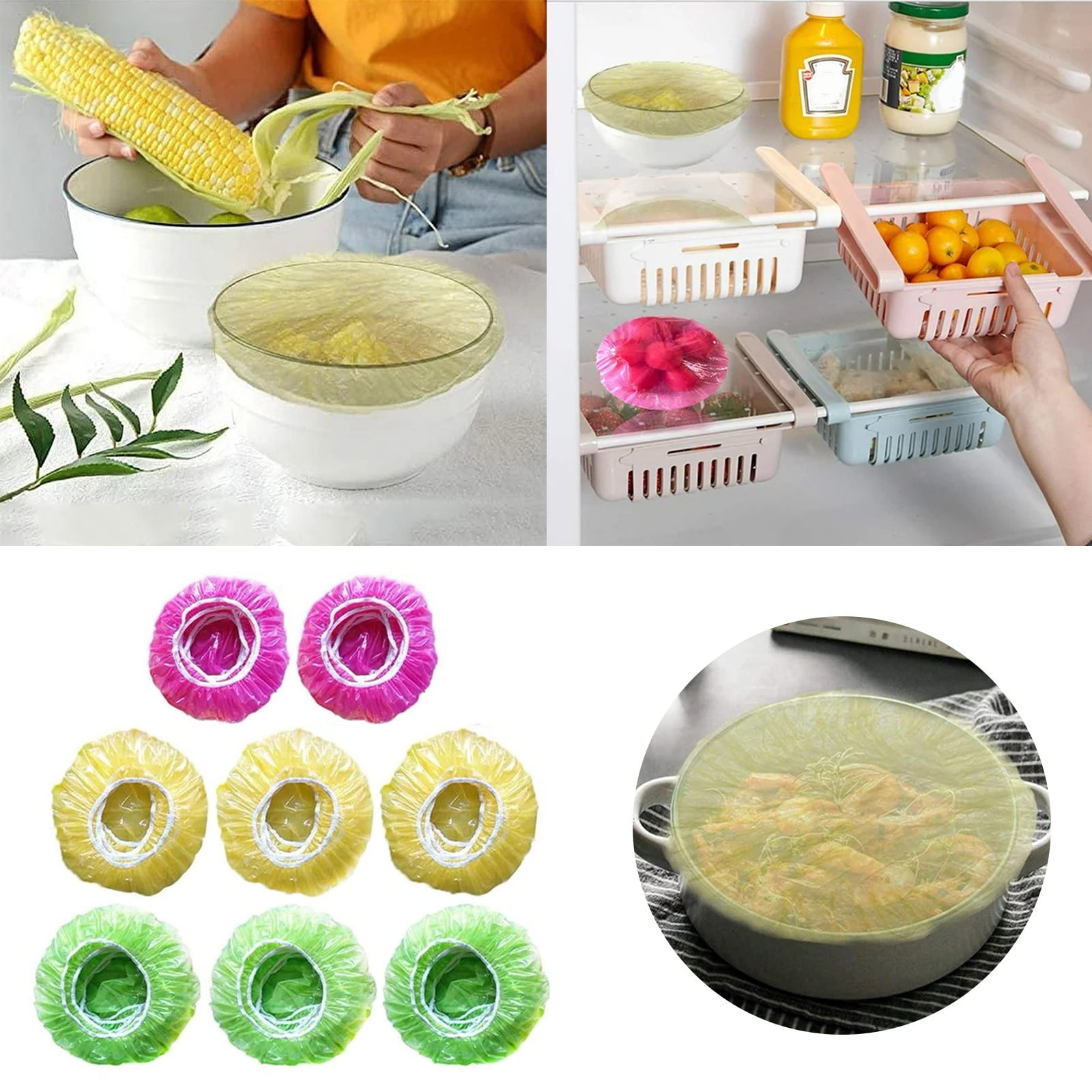 Elastic Food Storage Covers - Reusable Stretch Wrap for Bowls ...