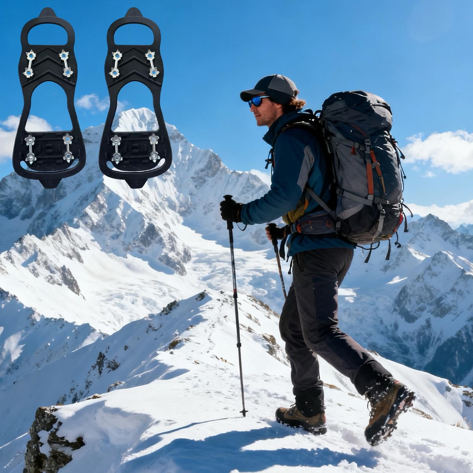 Elastic Ice Cleats with 8 Steel Spikes, Slip-Resistant Snow Grip Covers ...