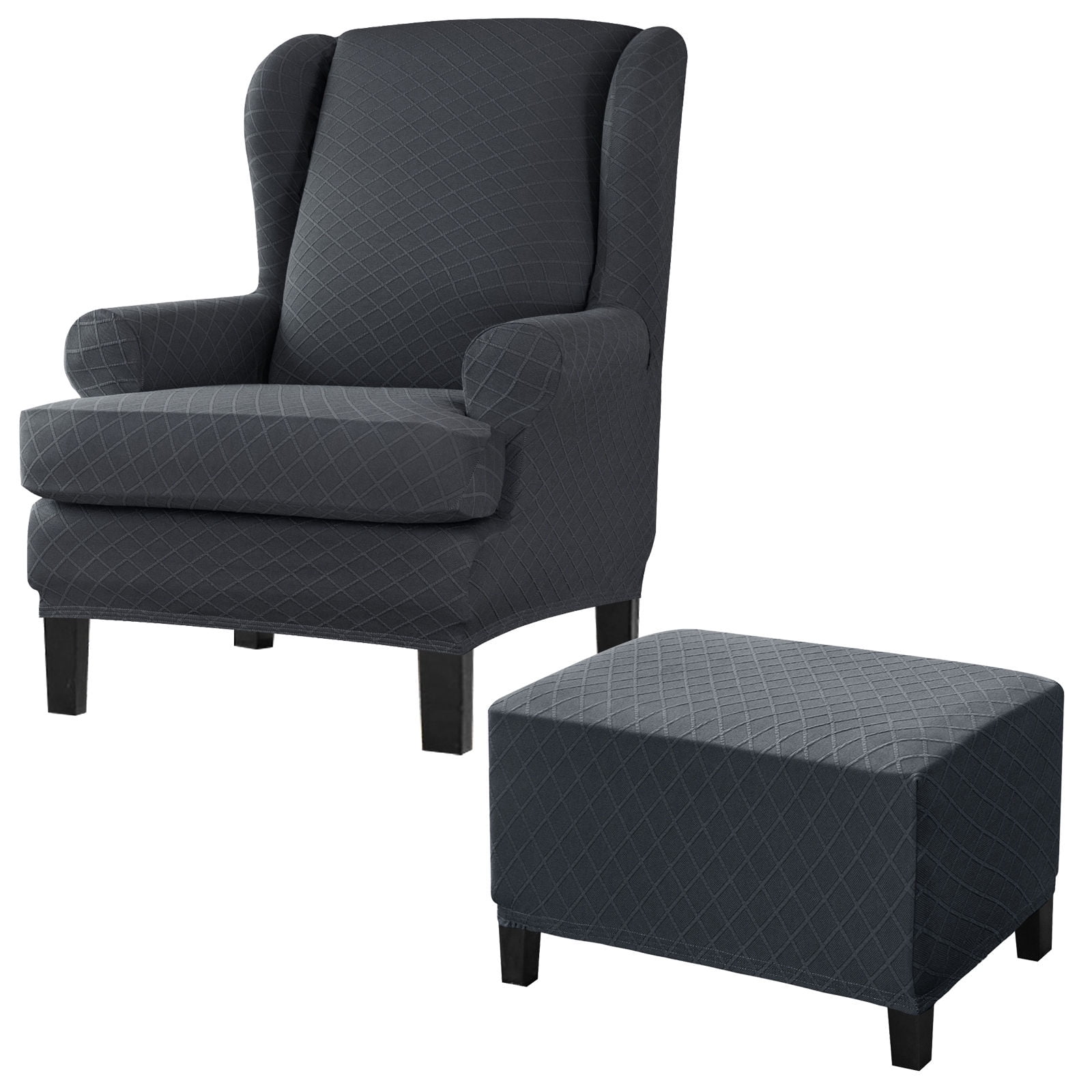 Elastic Jacquard Wing Chair Covers Bundles Rectangle Ottoman Slipcovers ...