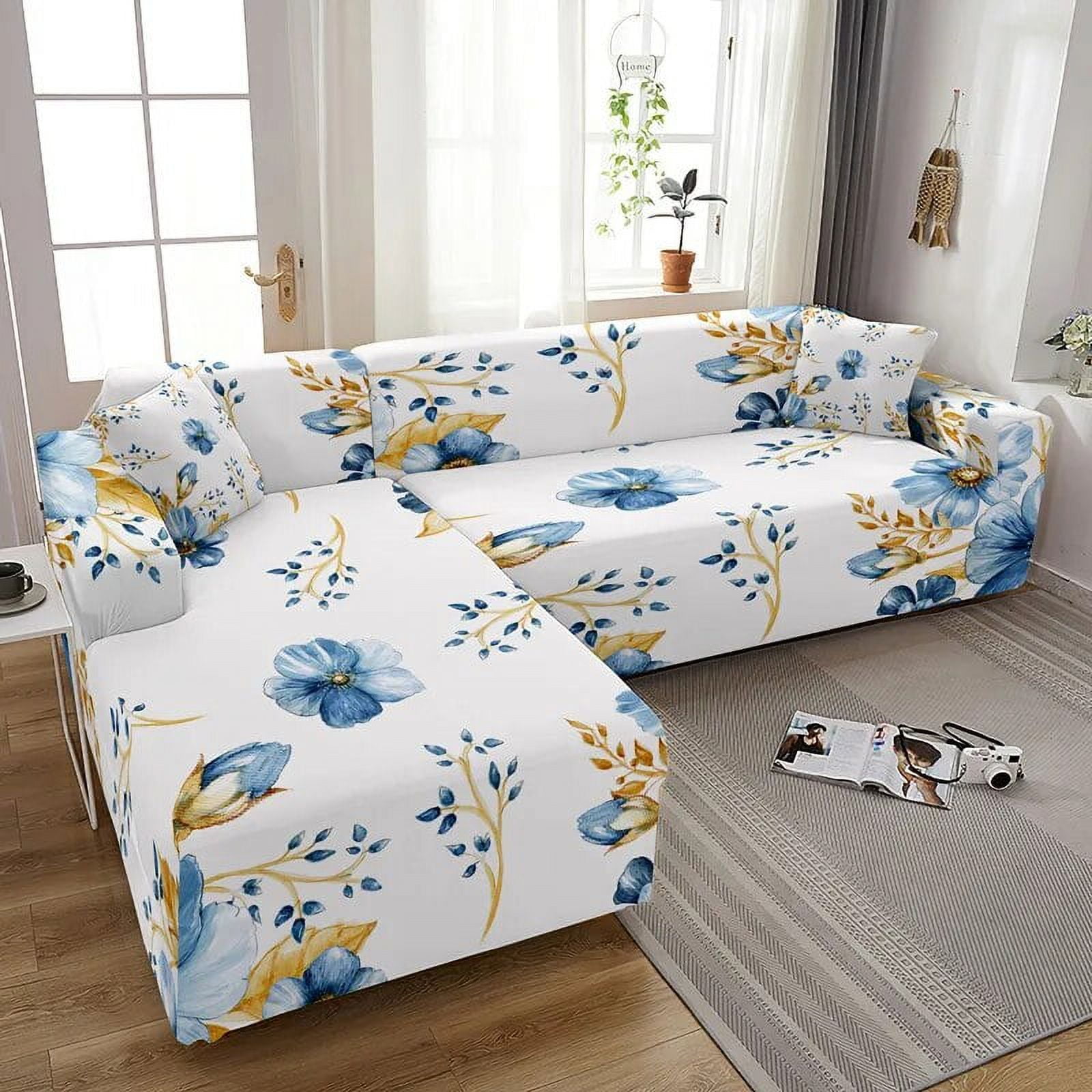 Elastic L Shape Couch Cover 1/2/3/4 Seater Slipcover Modern Polyester ...