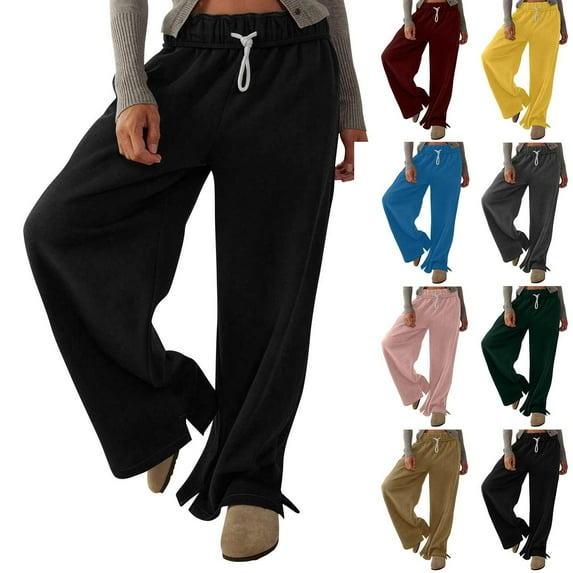 Elastic Lace Up High Waisted Wide Leg Pants, Buttery Soft 4-Way Stretch ...