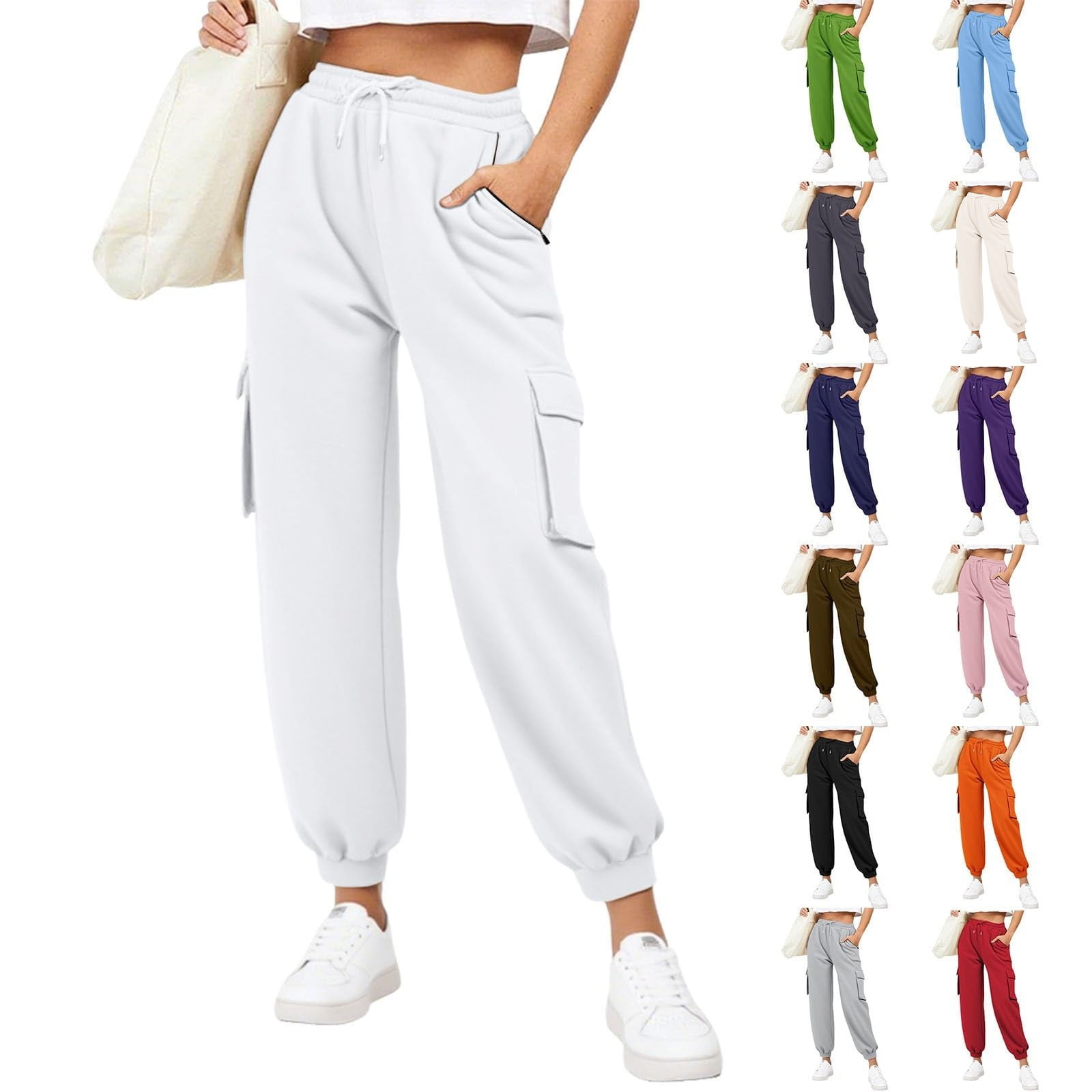 Elastic Lace-Up Sweatpants High Waisted Tapered Joggers with Zipper ...