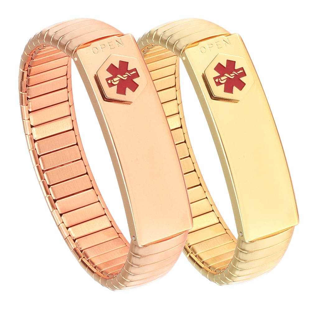 Elastic Medical Alert Bracelets for Men or Women, Set of 2, Gold& Rose ...