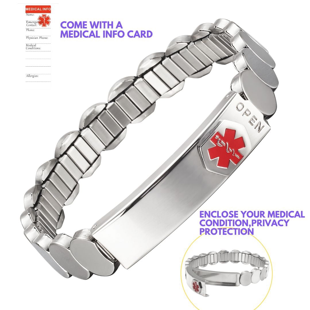 Elastic Medical Alert Bracelets for Women, With Lift up Section, 17.5CM ...
