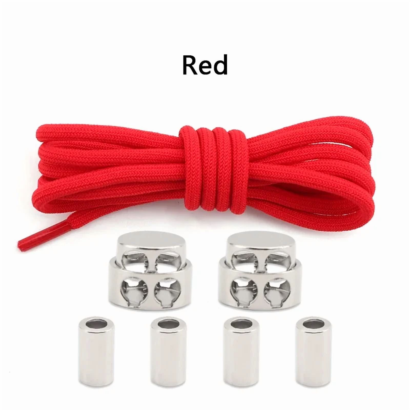 Elastic No-Tie Sneaker Laces with Metal Buckle Lock Quick-Lace Round ...