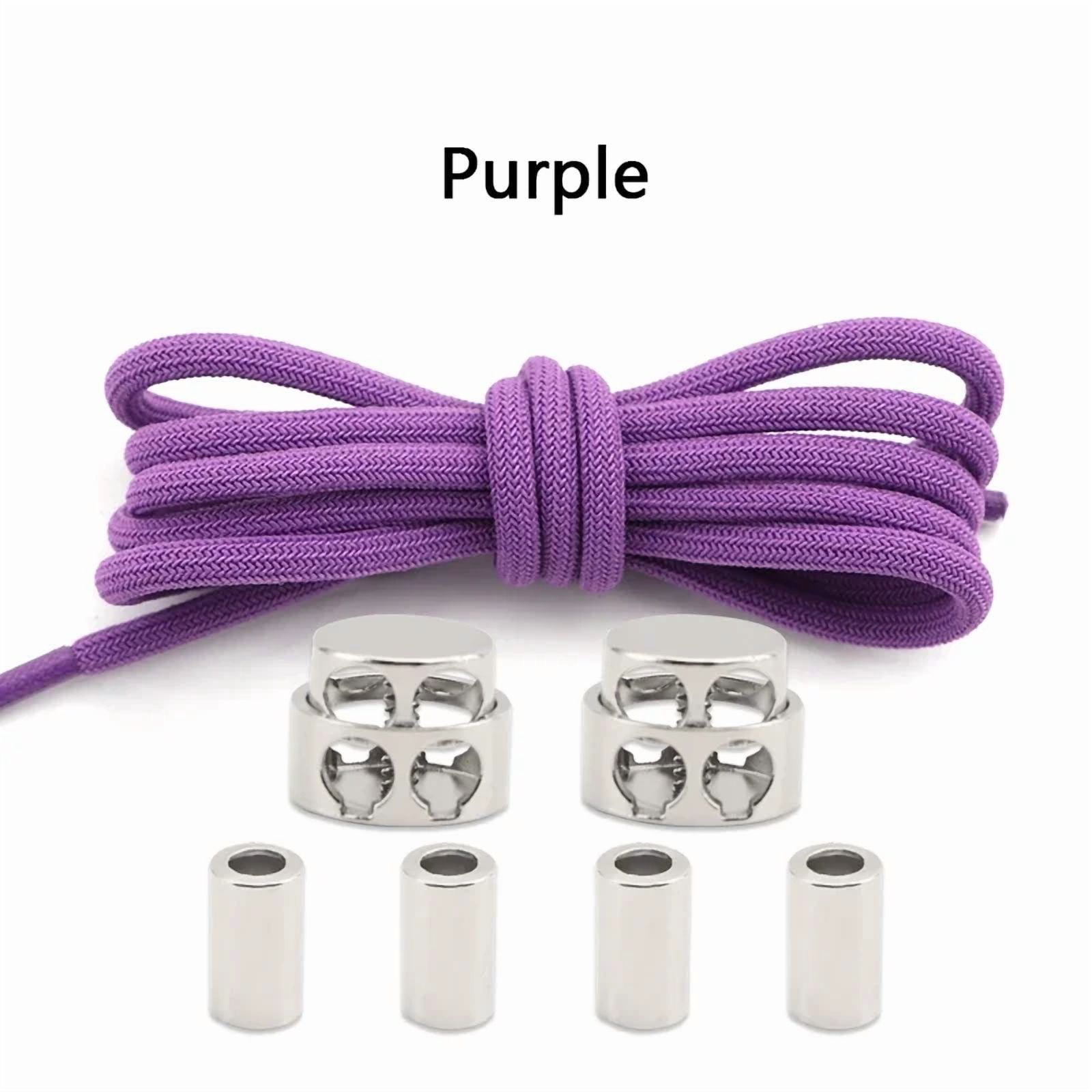 Elastic No-Tie Sneaker Laces with Metal Buckle Lock Quick-Lace Round ...
