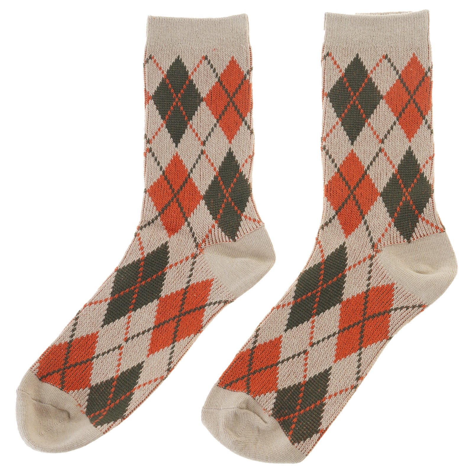 Elastic Ribbed Cuffs Cotton Middle Calf Socks Vintage Argyle Plaids ...