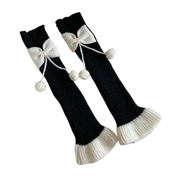Elastic Ribbed Leg Warmers Cartoon Bows and Fuzzy Decors Winter Socks ...