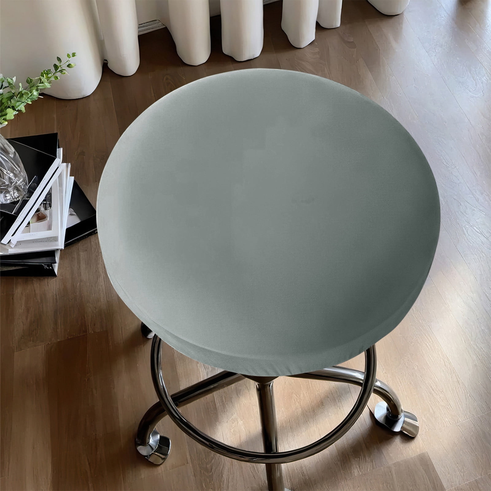 Elastic Round Chair Cover, Polyester Stretch Slipcover, 30x30x6cm Gray ...
