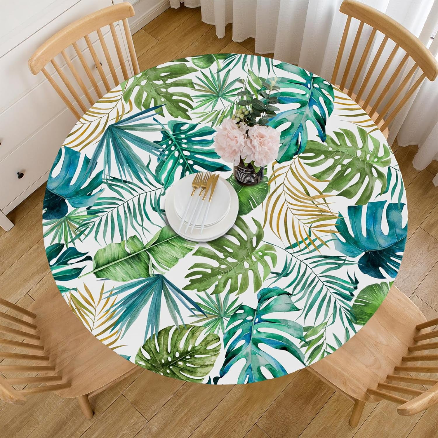 Elastic Round Tablecloth - Fit for 36-44” Tables, Round Fitted Table ...