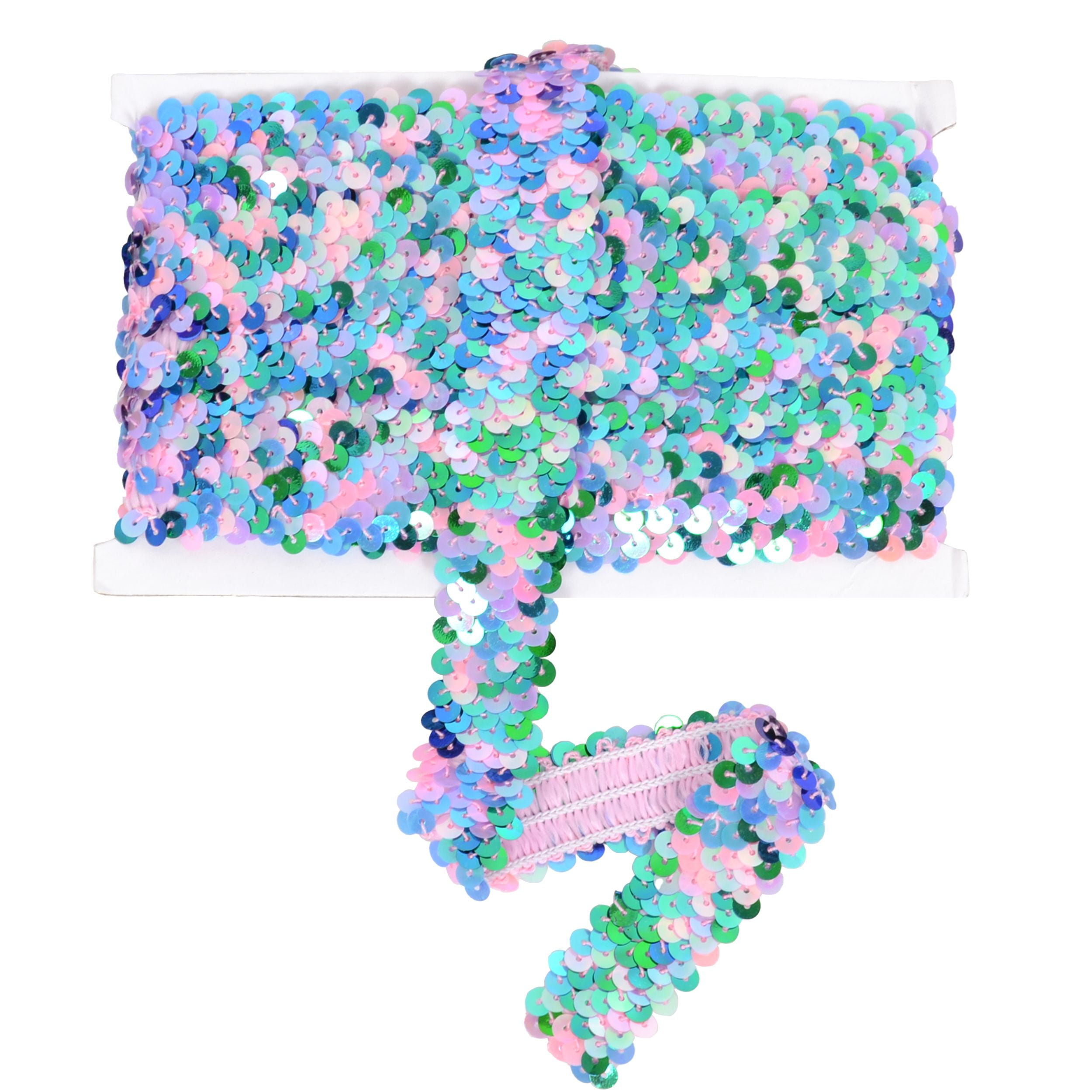 Elastic Sequin Trim, 1.2 Inch 3 Row Multicolored Flat Glitter Paillette ...