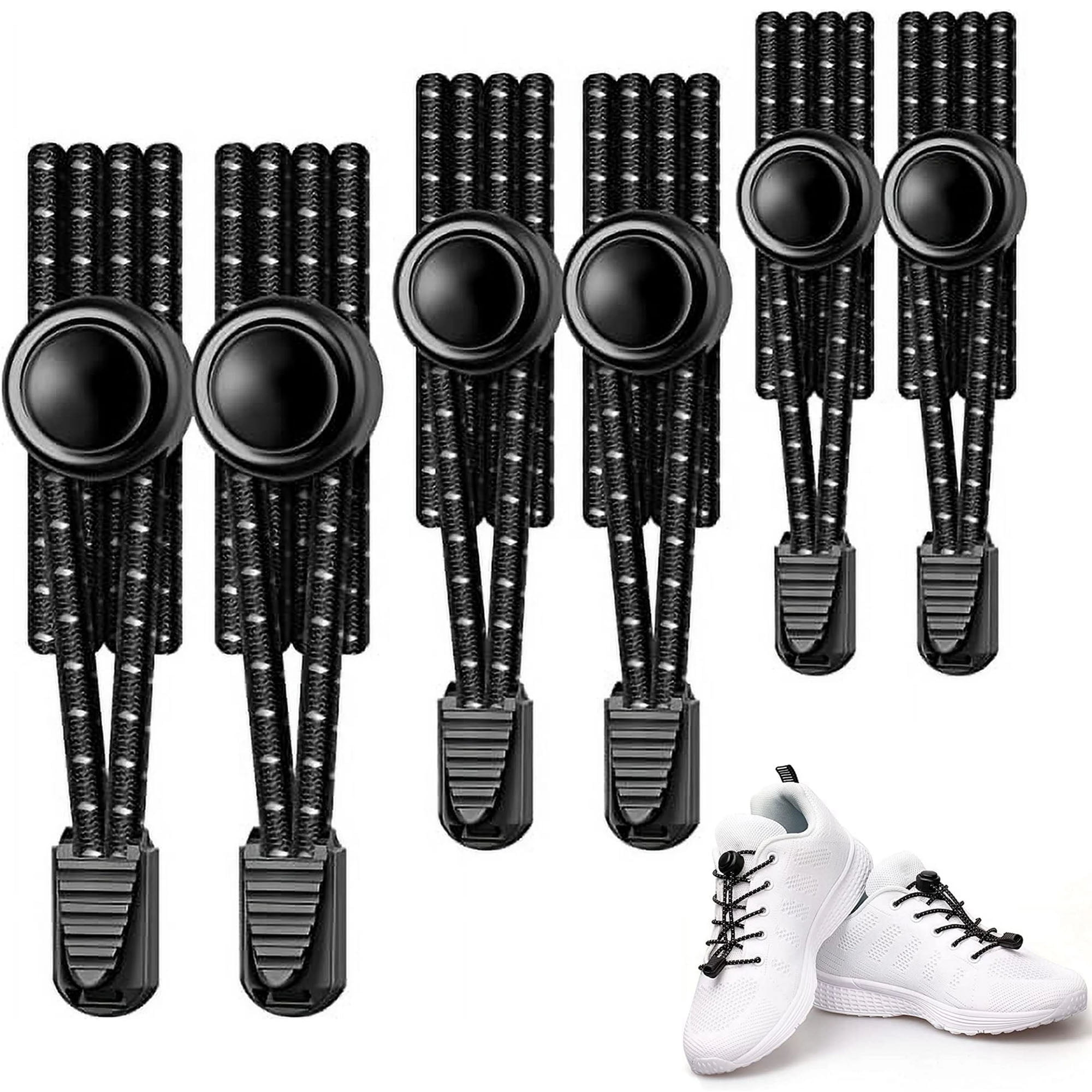 SIISLL Elastic No Tie Shoe Laces Black, Adjustable, Stretchy, One Size ...